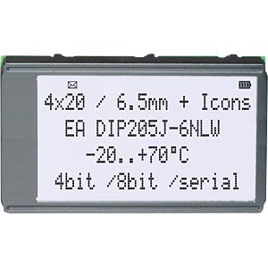 EA DIP205J-6NLW: 4x20 DIP character display, black - white at reichelt ...