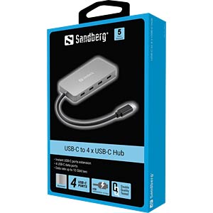 SANDBERG 136-41: USB 3.1 4-port USB-C hub, aluminium, USB-C cable at ...