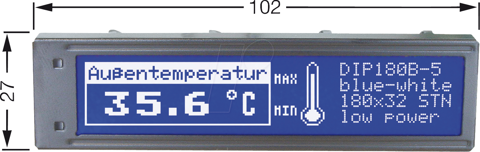LCD 180BL DIP: LCD DIP graphics module, 180 x 32 pixels, blue at ...