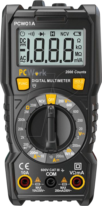 PCWORK PCW01A multimeter, digital, 2000 counts, AC/DC, NCV | Digital multimeters at very ...