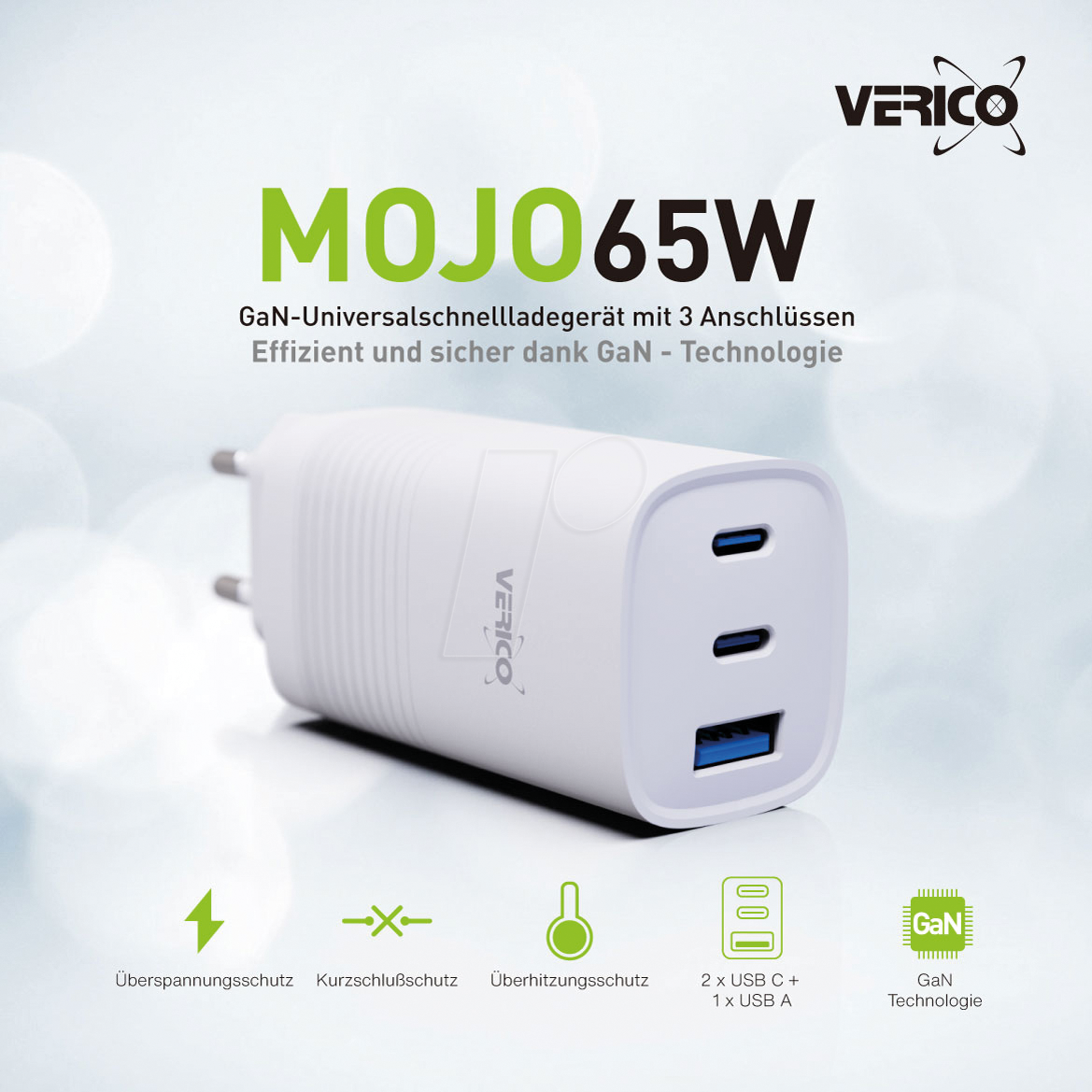 4OJ-AAFWE1-N1: USB charger, 65 W, GaN, 2x USB-C, 1x USB-A at reichelt ...