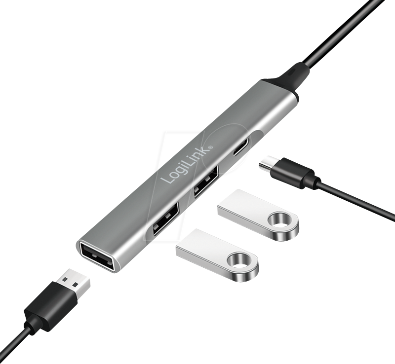 LOGILINK UA0416: USB 3.0 Hub, 4 Port, USB-C, Slim at reichelt elektronik
